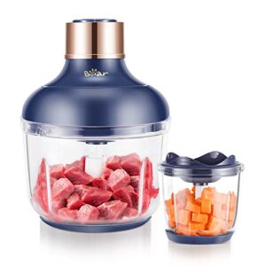 bear food processor, electric food chopper with 2 glass bowls (8 cup+2.5 cup), 400w power grinder with 2 sets stainless steel blades, 2 speed for meat, vegetables, and baby food