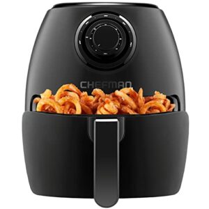 chefman small air fryer healthy cooking, 3.6 qt, nonstick, user friendly and dual control temperature, w/ 60 minute timer & auto shutoff, dishwasher safe basket, matte black, cookbook included