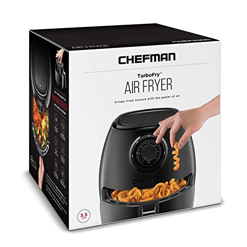 CHEFMAN Small Air Fryer Healthy Cooking, 3.6 Qt, Nonstick, User Friendly and Dual Control Temperature, w/ 60 Minute Timer & Auto Shutoff, Dishwasher Safe Basket, Matte Black, Cookbook Included