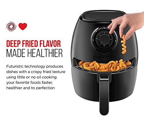 CHEFMAN Small Air Fryer Healthy Cooking, 3.6 Qt, Nonstick, User Friendly and Dual Control Temperature, w/ 60 Minute Timer & Auto Shutoff, Dishwasher Safe Basket, Matte Black, Cookbook Included