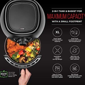 CHEFMAN Small Air Fryer Healthy Cooking, 3.6 Qt, Nonstick, User Friendly and Dual Control Temperature, w/ 60 Minute Timer & Auto Shutoff, Dishwasher Safe Basket, Matte Black, Cookbook Included