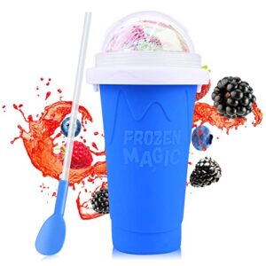 diy slushy maker cup double layers silica cup, smoothie pinch ice cup, frozen magic squeeze cup, cooling maker cup,freeze mug milkshake tools,portable squeeze icy cup (blue)