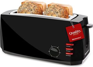 elite gourmet ect4829b long slot 4 slice toaster, 6 toast settings toaster defrost, reheat, cancel functions, slide out crumb tray, extra wide slots for bagels waffles, black