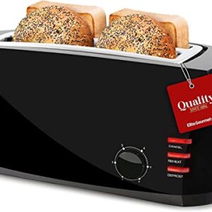 Elite Gourmet ECT4829B Long Slot 4 Slice Toaster, 6 Toast Settings Toaster Defrost, Reheat, Cancel Functions, Slide Out Crumb Tray, Extra Wide Slots for Bagels Waffles, Black