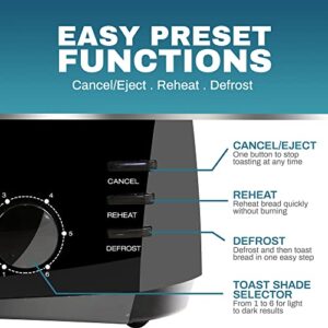 Elite Gourmet ECT4829B Long Slot 4 Slice Toaster, 6 Toast Settings Toaster Defrost, Reheat, Cancel Functions, Slide Out Crumb Tray, Extra Wide Slots for Bagels Waffles, Black