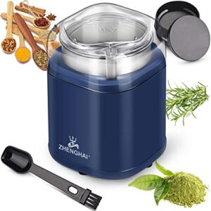 zhenghai electric herb grinder 200w spice grinder compact size, easy on/off, fast grinding for flower buds dry spices herbs, with pollen catcher and cleaning brush (blue)