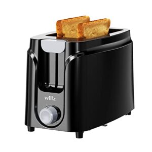 willz 2-slice toaster, extra wide slot with 6 browning levels, small toaster for bread, removable crumb tray, auto shut-off & easy clean, black