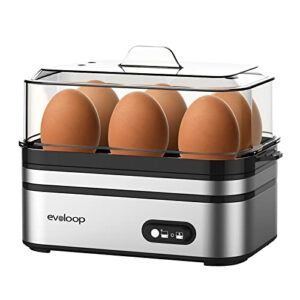 evoloop rapid egg cooker electric 6 eggs capacity, soft, medium, hard boiled, poacher, omelet maker egg poacher with auto shut-off, bpa free