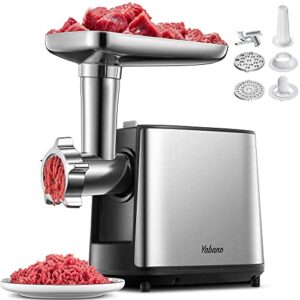 electric meat grinder, heavy duty meat mincer, sausage stuffer maker, food grinder with sausage & kubbe kit, 2 grinder plates, stainless steel (black)