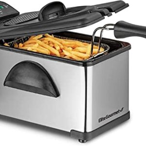 Elite Gourmet EDF2100 Electric Immersion Deep Fryer Removable Basket Adjustable Temperature, Lid with Viewing Window and Odor Free Filter, 2 Quart / 8.2 cup