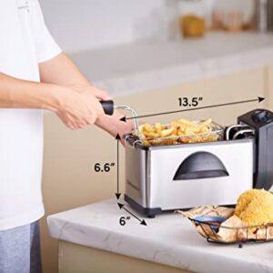 Elite Gourmet EDF2100 Electric Immersion Deep Fryer Removable Basket Adjustable Temperature, Lid with Viewing Window and Odor Free Filter, 2 Quart / 8.2 cup