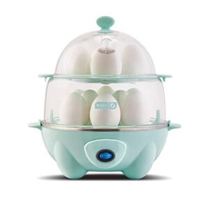 dash deluxe rapid egg cooker for hard boiled, poached, scrambled eggs, omelets, steamed vegetables, dumplings & more, 12 capacity, with auto shut off feature - aqua