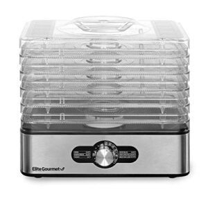 elite gourmet efd3321 food dehydrator, stainless steel trays adjustable temperature controls, jerky, herbs, fruit, veggies, dried snacks, stainless steel