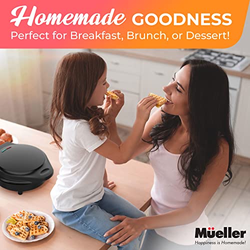 Mueller WaffleWiz Waffle Iron ,Non-Stick Cooking Plates, 5 Waffles at Once, Compact and Easy to Clean Mini Heart Waffle Maker, 900W, Black