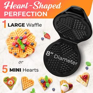 Mueller WaffleWiz Waffle Iron ,Non-Stick Cooking Plates, 5 Waffles at Once, Compact and Easy to Clean Mini Heart Waffle Maker, 900W, Black