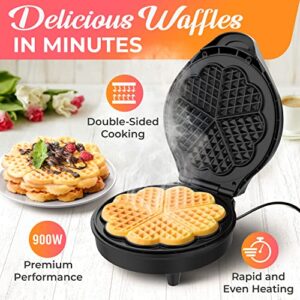 Mueller WaffleWiz Waffle Iron ,Non-Stick Cooking Plates, 5 Waffles at Once, Compact and Easy to Clean Mini Heart Waffle Maker, 900W, Black