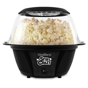 west bend 82707b stir crazy hot oil popcorn popper, popcorn maker machine with large serving bowl lid and stirring rod, 6 qt, black