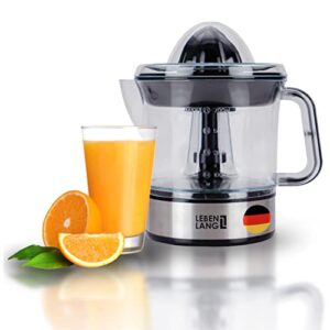 lebenlang – electric juicer max juice yield | citrus juicer + 2 cones 40w | lemon, lime, orange, fresh fruit juice squeezer machine | automatic lever press extractor | exprimidor de naranjas electrico