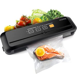 koios vacuum sealer machine, 86kpa automatic vacuum air food sealer/built-in cutter starter kit, dry & moist food preservation modes, pulse function, led indicator lights, black