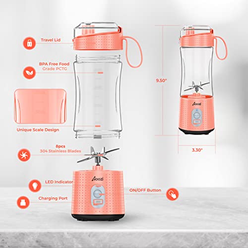 Personal Size Blender Smoothies and Shakes, Aoozi Portable Blenders, Mini Blender USB Rechargeable, Handheld Blender Sports,Travel and Home (Orange)