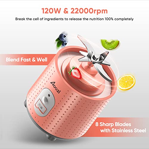 Personal Size Blender Smoothies and Shakes, Aoozi Portable Blenders, Mini Blender USB Rechargeable, Handheld Blender Sports,Travel and Home (Orange)