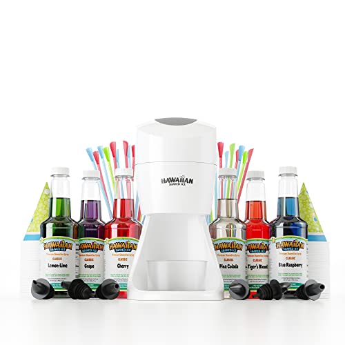 Hawaiian Shaved Ice S900A Shaved Ice and Snow Cone Machine with 6 Flavor Syrup Pack and Accessories