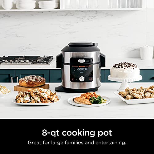 Ninja OL601 Foodi XL 8 Qt. Pressure Cooker Steam Fryer with SmartLid, 14-in-1 that Air Fries, Bakes & More, with 3-Layer Capacity, 5 Qt. Crisp Basket & 45 Recipes, Silver/Black