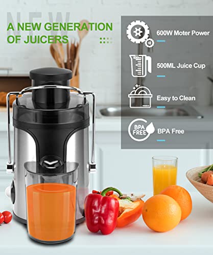 Juicer Machine 600W Juicer with 3 Inch Wide Mouth 2 Speed Setting, Centrifugal Juicer for Fruit, Vegetables Juice Extractor Easy to Clean