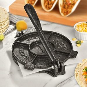 ARC Tortilla Press 8 inch Include 100 Pcs Parchment Paper, Cast Iron Tortilla Maker, Heavy Duty Tortillera Pataconera, Flour Tortilla Press, Roti Maker, Taco Maker, Taco Press, Black Gray