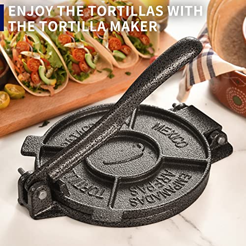 ARC Tortilla Press 8 inch Include 100 Pcs Parchment Paper, Cast Iron Tortilla Maker, Heavy Duty Tortillera Pataconera, Flour Tortilla Press, Roti Maker, Taco Maker, Taco Press, Black Gray