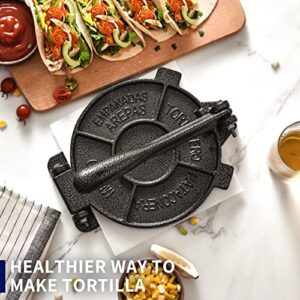 ARC Tortilla Press 8 inch Include 100 Pcs Parchment Paper, Cast Iron Tortilla Maker, Heavy Duty Tortillera Pataconera, Flour Tortilla Press, Roti Maker, Taco Maker, Taco Press, Black Gray