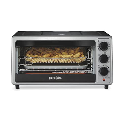 Proctor Silex Simply Crisp Toaster Oven Air Fryer Combo with 4 Functions Including Convection, Bake & Broil, Fits 6 Slices or 12” Pizza, Auto Shutoff, Black (31275)