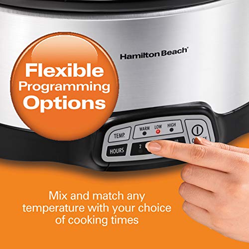 Hamilton Beach Programmable Slow Cooker with Flexible Easy Programming, 5 Cooking Times, Dishwasher-Safe Crock, Lid, 7 Quart, Silver