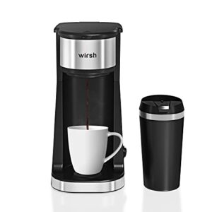 wirsh single serve coffee maker-small travel coffee maker with 14 oz.travel mug,single cup coffee maker with reusable coffee filter,non-pod coffee maker,black