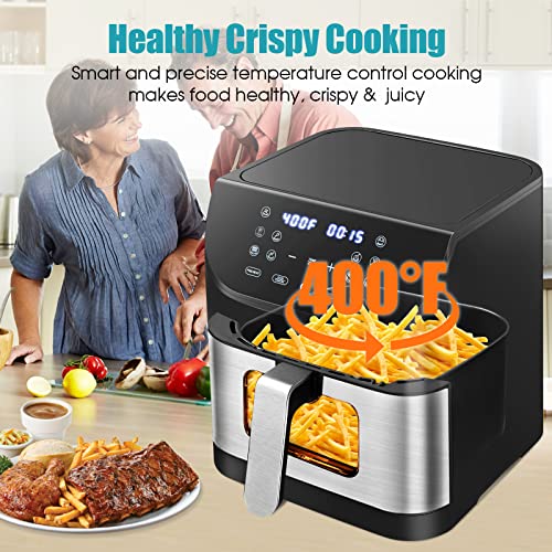 Air Fryer 6.2 QT Oilless AirFryer 1500W Electric Healthy Oven Cooker Large Capacity with Visible Cooking Window, 10 Presets in One Touch , Digital Control, Customerizable Cooking, Non-Stick Basket, Included Recipe