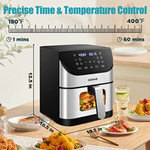 Air Fryer 6.2 QT Oilless AirFryer 1500W Electric Healthy Oven Cooker Large Capacity with Visible Cooking Window, 10 Presets in One Touch , Digital Control, Customerizable Cooking, Non-Stick Basket, Included Recipe