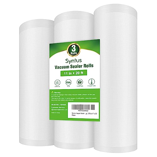 Syntus Vacuum Sealer Bags for Food,3 Rolls 11" x 20' Commercial Grade Bag Rolls, Food Vac Bags for Storage, Meal Prep or Sous Vide