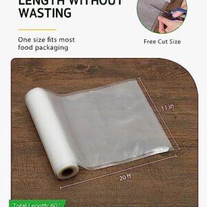 Syntus Vacuum Sealer Bags for Food,3 Rolls 11" x 20' Commercial Grade Bag Rolls, Food Vac Bags for Storage, Meal Prep or Sous Vide