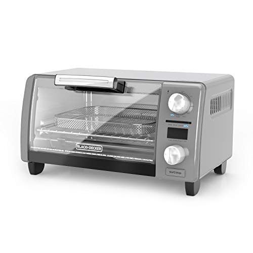 Black+Decker TOD1775G Crisp N Bake Air Fry Digital Toaster Oven, 9" Pizza or 4 Slices of Bread, Gray