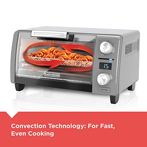 Black+Decker TOD1775G Crisp N Bake Air Fry Digital Toaster Oven, 9" Pizza or 4 Slices of Bread, Gray