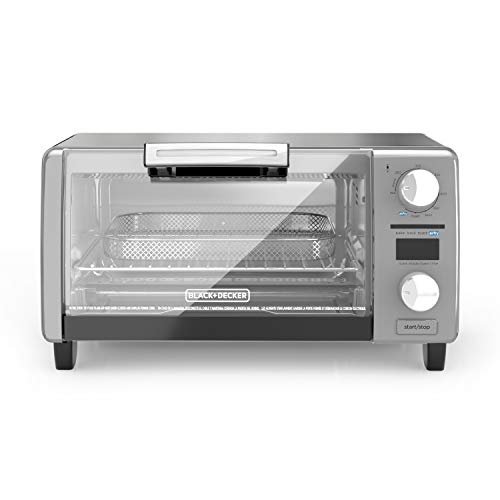 Black+Decker TOD1775G Crisp N Bake Air Fry Digital Toaster Oven, 9" Pizza or 4 Slices of Bread, Gray