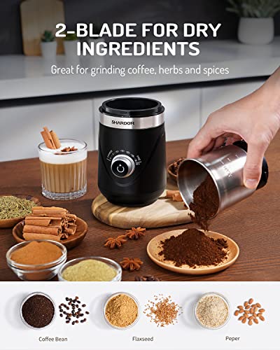 SHARDOR Adjustable Coffee Grinder Electric, Herb, Spice Grinder, Coffee Bean, Espresso Grinder with 2 Removable Stainless Steel Bowl, Black