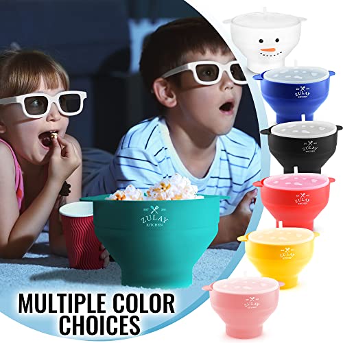 Zulay Kitchen Large Microwave Popcorn Maker - Silicone Popcorn Popper Microwave Collapsible Bowl With Lid - Family Size Microwave Popcorn Bowl - 15 Popcorn Cup Capacity (Aqua)