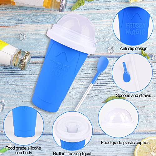 2 Pack Slushie Maker Cup, TIK TOK Frozen Magic Smoothies Cup, Double Layers Silica Cup, DIY Homemade Slushies, Cooling Maker Cup, Freeze Mug Tools, Portable Squeeze Icy Cup for Milkshake(Blue+Pink)