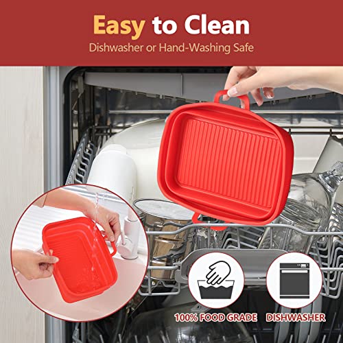 Vangerute Collapsible 2-Pack Air Fryer Silicone Liners for 8QT & 10QT NINJA Foodi Dual Air Fryer,Rectangular Air Fryer Silicone Pot, Reusable Silicone Air Fryer Basket for Air Fryer Accessories(Red)