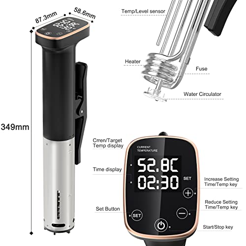 OOIIOR Sous Vide Machine, Sous Vide Cooker 1100W, Fast-Heating Immersion Circulator with Accurate Temperature and Time Control, Low Noise, IPX7 Waterproof