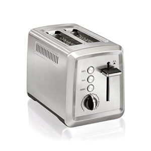 hamilton beach 2 slice toaster with extra-wide slots, bagel setting, toast boost, slide-out crumb tray, auto-shutoff & cancel button, defrost function, stainless steel (22794)