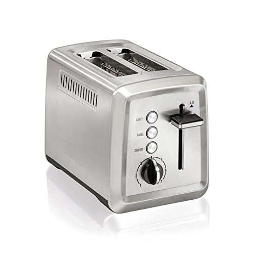 Hamilton Beach 2 Slice Toaster with Extra-Wide Slots, Bagel Setting, Toast Boost, Slide-Out Crumb Tray, Auto-Shutoff & Cancel Button, Defrost Function, Stainless Steel (22794)