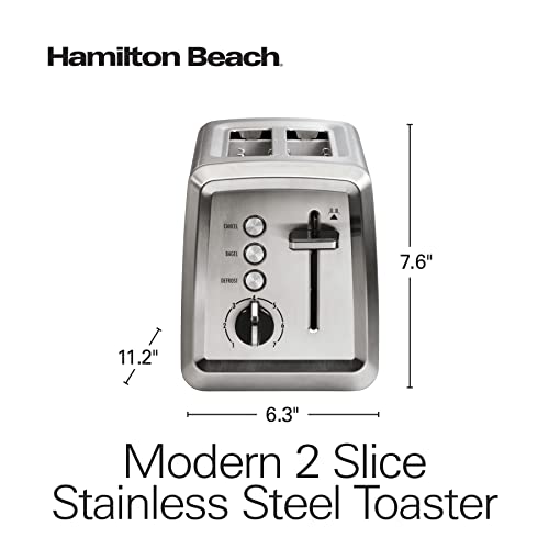 Hamilton Beach 2 Slice Toaster with Extra-Wide Slots, Bagel Setting, Toast Boost, Slide-Out Crumb Tray, Auto-Shutoff & Cancel Button, Defrost Function, Stainless Steel (22794)