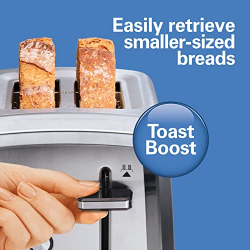 Hamilton Beach 2 Slice Toaster with Extra-Wide Slots, Bagel Setting, Toast Boost, Slide-Out Crumb Tray, Auto-Shutoff & Cancel Button, Defrost Function, Stainless Steel (22794)